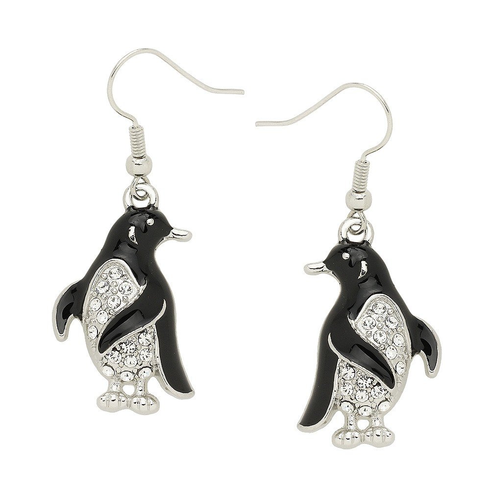 Liavy's Penguin Fashionable Earrings - Enamel - Fish Hook - Sparkling Crystal - Unique Gift and Souvenir