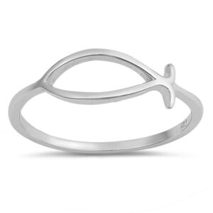 christian fish ichthus ring new .925 sterling silver promise band size 4