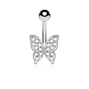 dynamique crystal paved butterfly 316l surgical steel belly button navel ring (sold per piece)