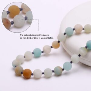 Aobei Pearl Long Beaded Necklace 8mm Gemstone Amazonite Endless Barse Chakra Handmade Jewelry for Women 47’’