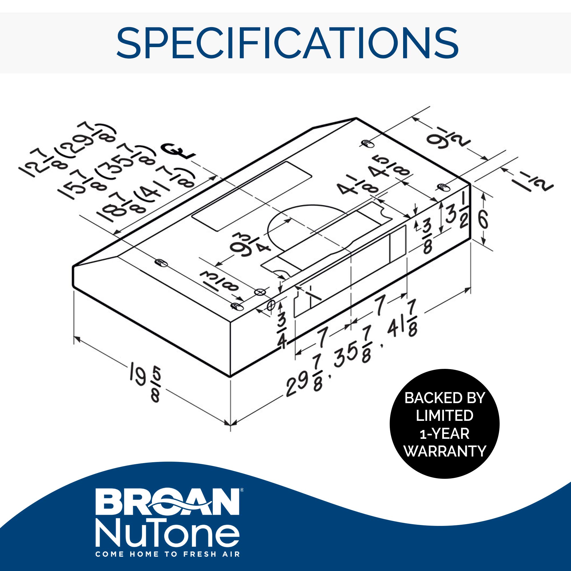 Broan-NuTone Glacier 30-inch Under-Cabinet 4-Way Convertible Range Hood with 3-Speed Exhaust Fan and Light, 450 Max Blower CFM, Stainless Steel