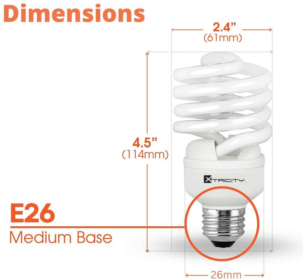 Xtricity Compact Fluorescent Light Bulb T2 Spiral CFL, 5000k Daylight, 23W (100 Watt Equivalent), 1520 Lumens, E26 Medium Base, 120V, UL Listed (Pack of 8)