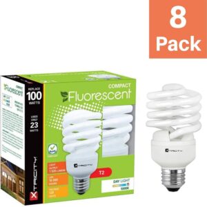 Xtricity Compact Fluorescent Light Bulb T2 Spiral CFL, 5000k Daylight, 23W (100 Watt Equivalent), 1520 Lumens, E26 Medium Base, 120V, UL Listed (Pack of 8)