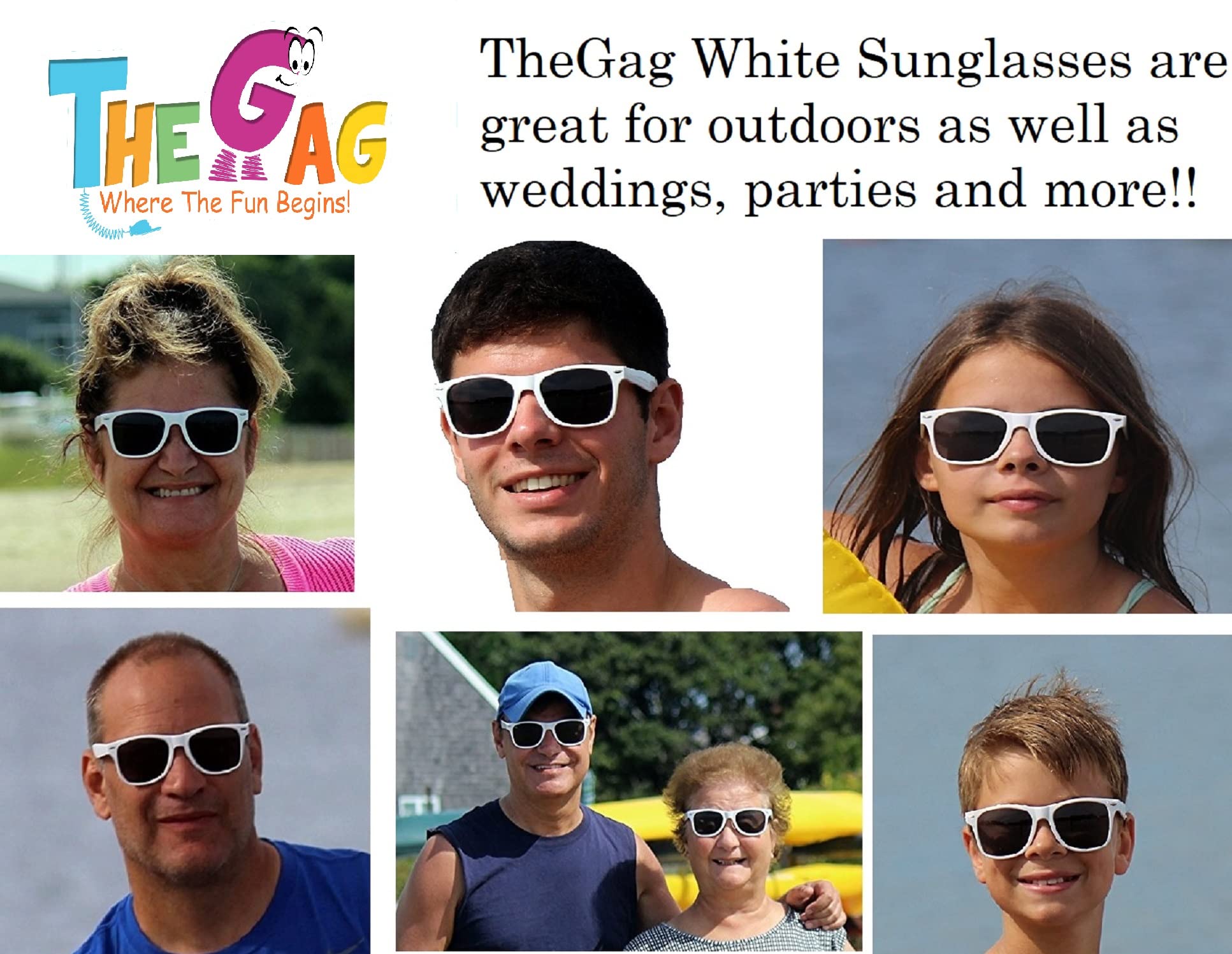 TheGag White Sunglasses Bulk Wedding Party - Pack of 12 Premium Quality Sturdy Frames-Lenses Sunglasses Fit Adults Fun Wedding Bachelorette Party Favors for Men Women