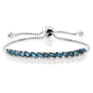 gem stone king 925 sterling silver london blue topaz tennis bracelet for women (1.50 cttw, gemstone birthstone, fully adjustable up to 9 inch)