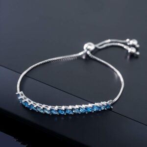 Gem Stone King 925 Sterling Silver London Blue Topaz Tennis Bracelet For Women (1.50 Cttw, Gemstone Birthstone, Fully Adjustable Up to 9 Inch)