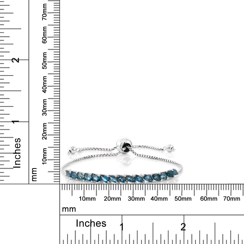 Gem Stone King 925 Sterling Silver London Blue Topaz Tennis Bracelet For Women (1.50 Cttw, Gemstone Birthstone, Fully Adjustable Up to 9 Inch)