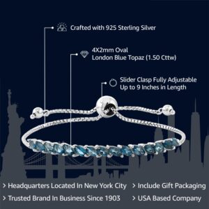 Gem Stone King 925 Sterling Silver London Blue Topaz Tennis Bracelet For Women (1.50 Cttw, Gemstone Birthstone, Fully Adjustable Up to 9 Inch)