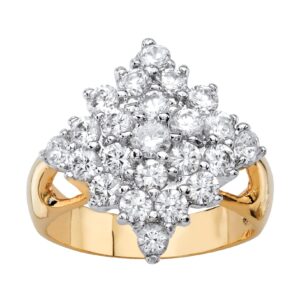 palmbeach yellow gold-plated round cubic zirconia diamond shaped cluster ring sizes 6-10 size 8