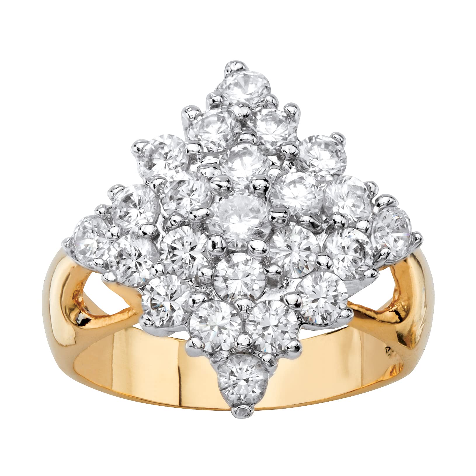 PalmBeach Yellow Gold-Plated Round Cubic Zirconia Diamond Shaped Cluster Ring Sizes 6-10 Size 8