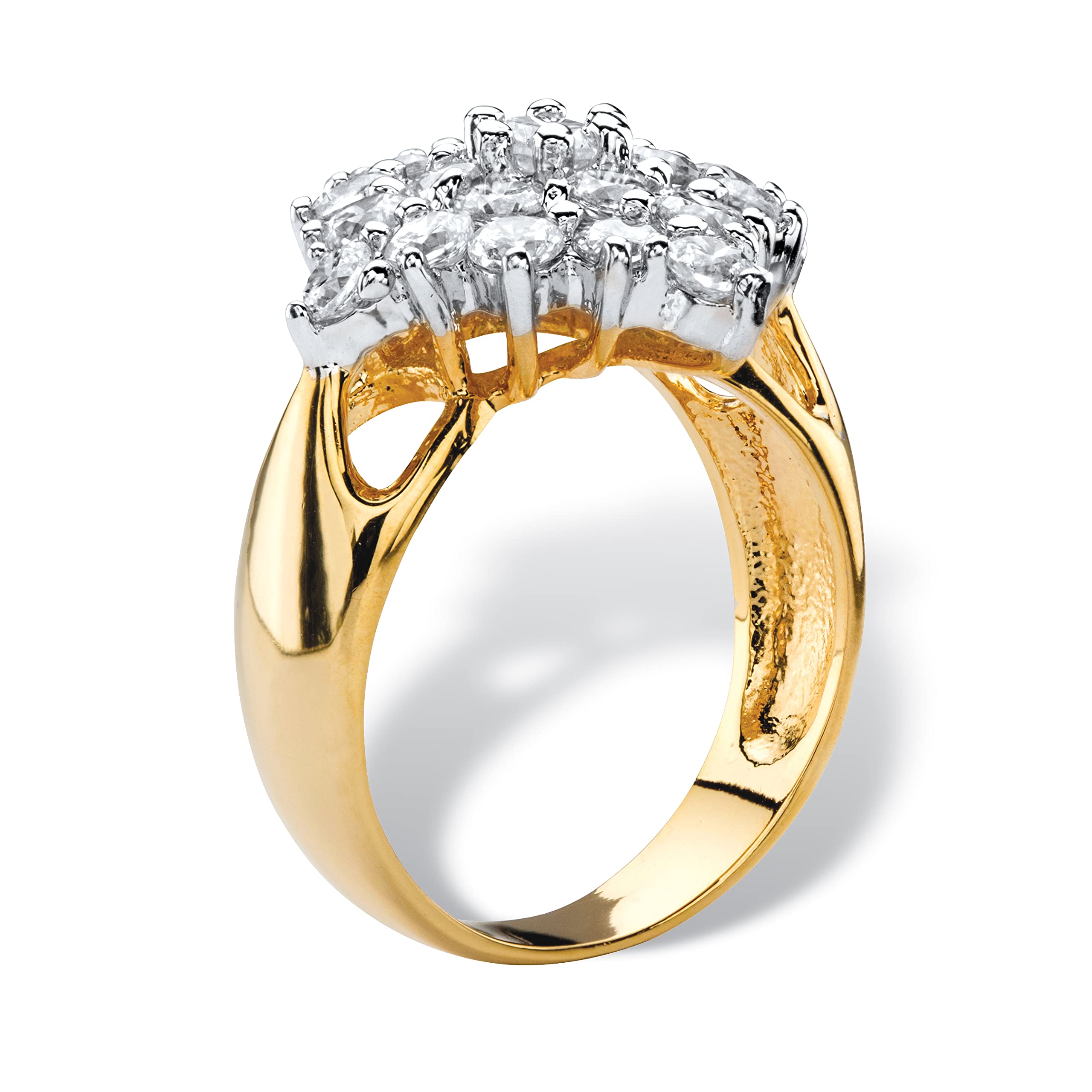 PalmBeach Yellow Gold-Plated Round Cubic Zirconia Diamond Shaped Cluster Ring Sizes 6-10 Size 8