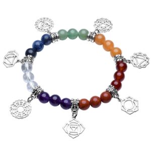 top plaza 7 chakra healing bracelets with real stones mala yoga meditation bracelets for protection, energy healing(7 chakra symbols charms)