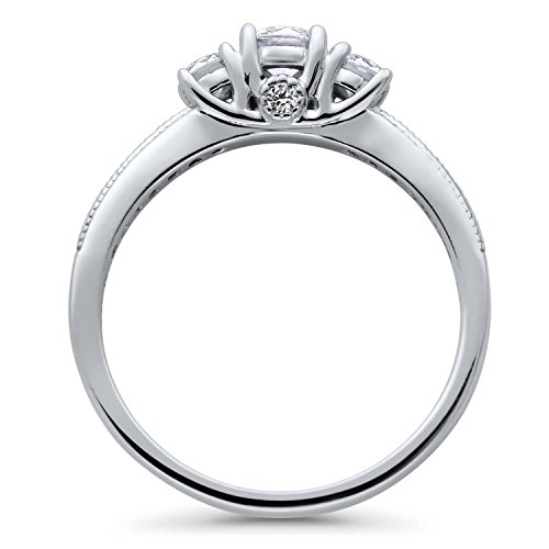 BERRICLE Sterling Silver 3-Stone Wedding Engagement Rings Round Cubic Zirconia CZ Promise Ring for Women, Rhodium Plated Size 4