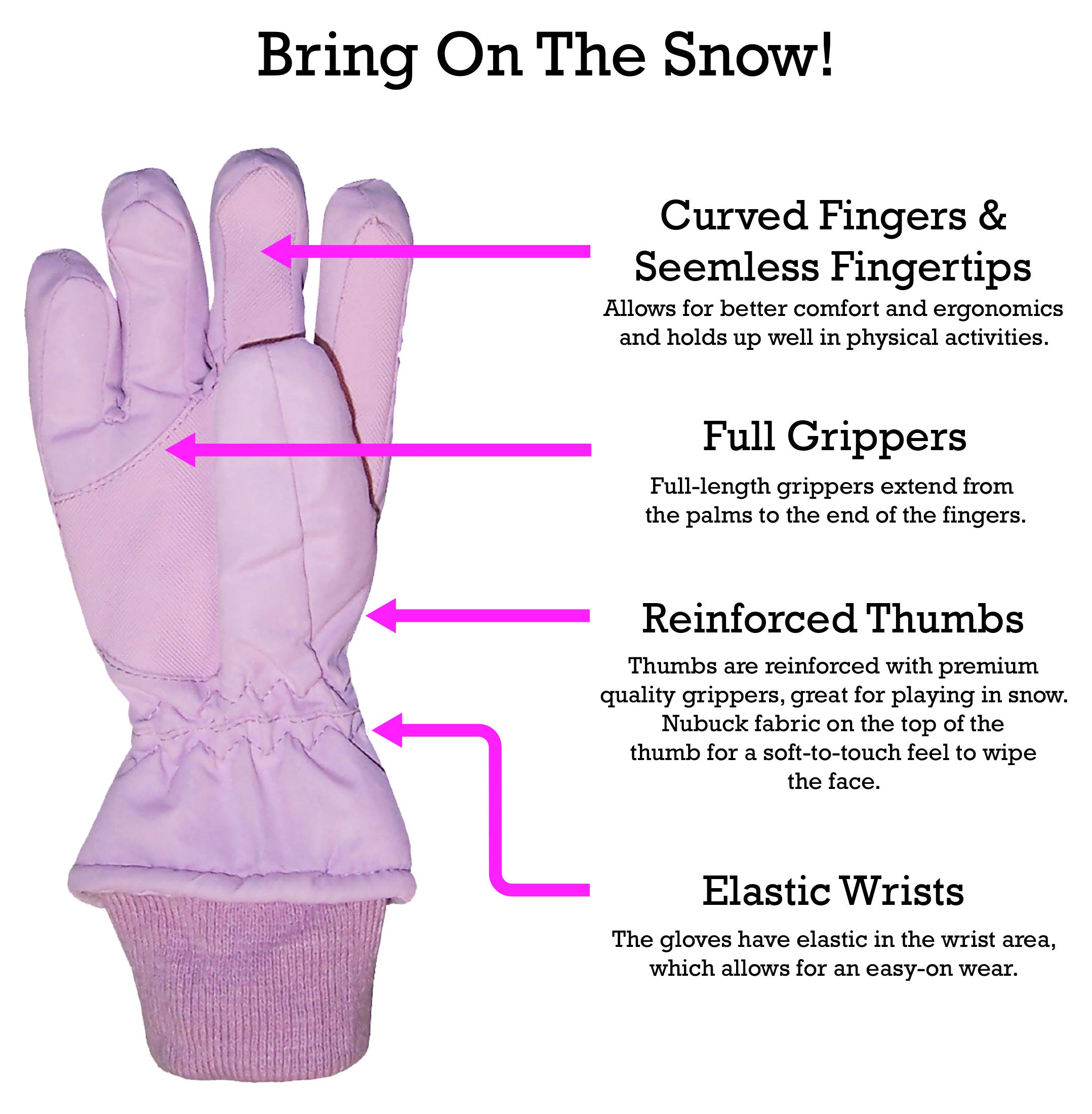 N'Ice Caps Kids Waterproof Winter Thinsulate Warm Gloves (3-4 Years, Light Pink)