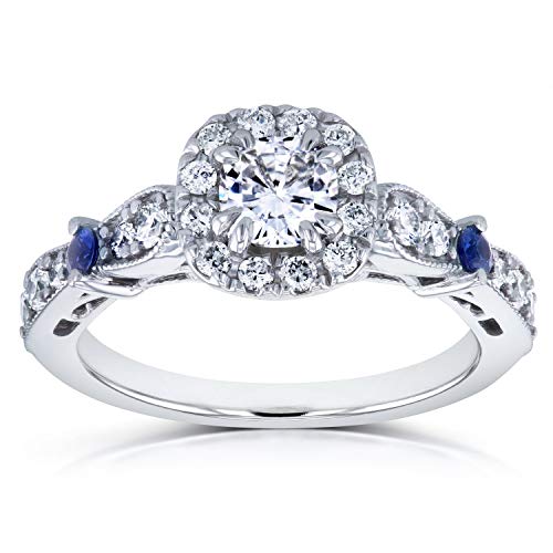 Kobelli Moissanite and Sapphire Engagement Ring 1 CTW in 14k White Gold, Size 7, White Gold