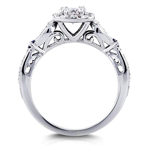 Kobelli Moissanite and Sapphire Engagement Ring 1 CTW in 14k White Gold, Size 7, White Gold