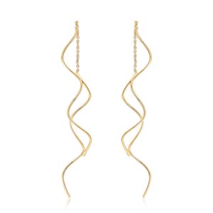 acefeel fresh style exquisite threader dangle earrings curve twist shape for women's gift e158 (18k gold plated)