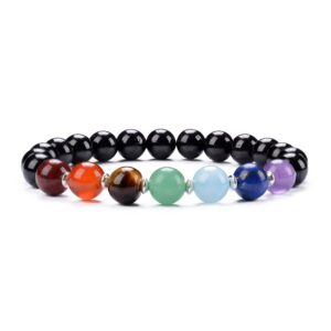 cherry tree collection chakra stretch bracelet | genuine natural 8mm gemstones beads, silver spacers | men/women (black tourmaline - medium)