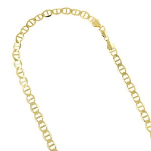 luxurman 14k yellow gold solid flat mariner chain 6.5mm wide necklace with lobster claw clasp