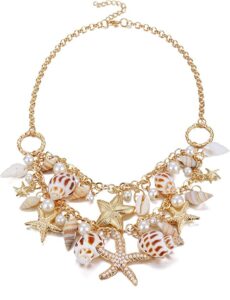 halawly shell necklace choker mermaid tail necklace - fashion sea shell starfish faux pearl collar bib statement chunky necklace pendant (necklace)