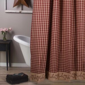 primitive home decors berry vine check barn red and nutmeg 72" x 72" cotton shower curtain