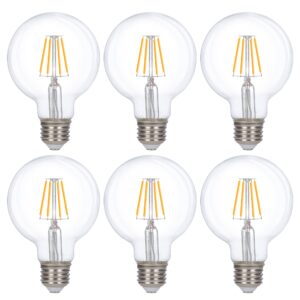 simba lighting led edison vintage vanity globe filament g25 (g80) 4w dimmable 40w equivalent (6 pack) 120v light bulb for bathroom makeup mirror, medium e26 base, ce, rohs compliant, warm white 2700k