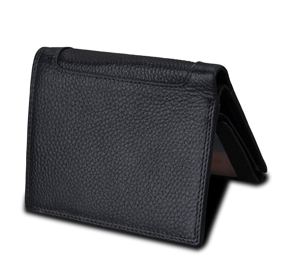 Mn&Sue Men's Genuine Leather Trifold Money Organizers Short Wallet RFID Blocking Card Case Wallet