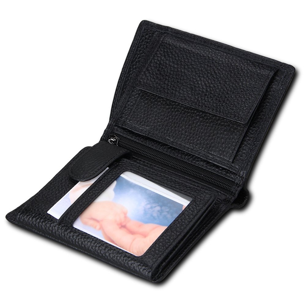 Mn&Sue Men's Genuine Leather Trifold Money Organizers Short Wallet RFID Blocking Card Case Wallet