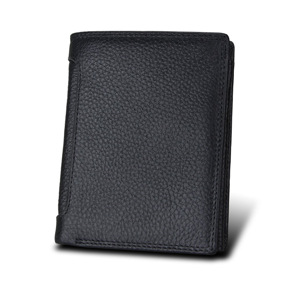 Mn&Sue Men's Genuine Leather Trifold Money Organizers Short Wallet RFID Blocking Card Case Wallet