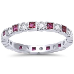 oxford diamond co antique style simulated ruby & cz stackable eternity band .925 sterling silver ring sizes 7