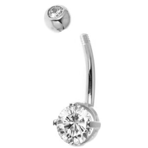 Ritastephens 14k Solid White Gold Belly Button Top Bottom Cubic Zirconia Navel Barbell Ring (white-gold)