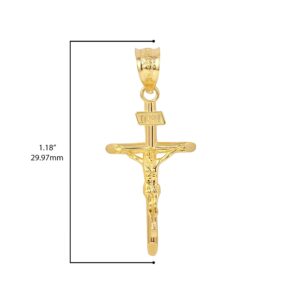 10K Yellow Gold 1.2" INRI Crucifix Cross Pendant Necklace - 18" Rolo Chain