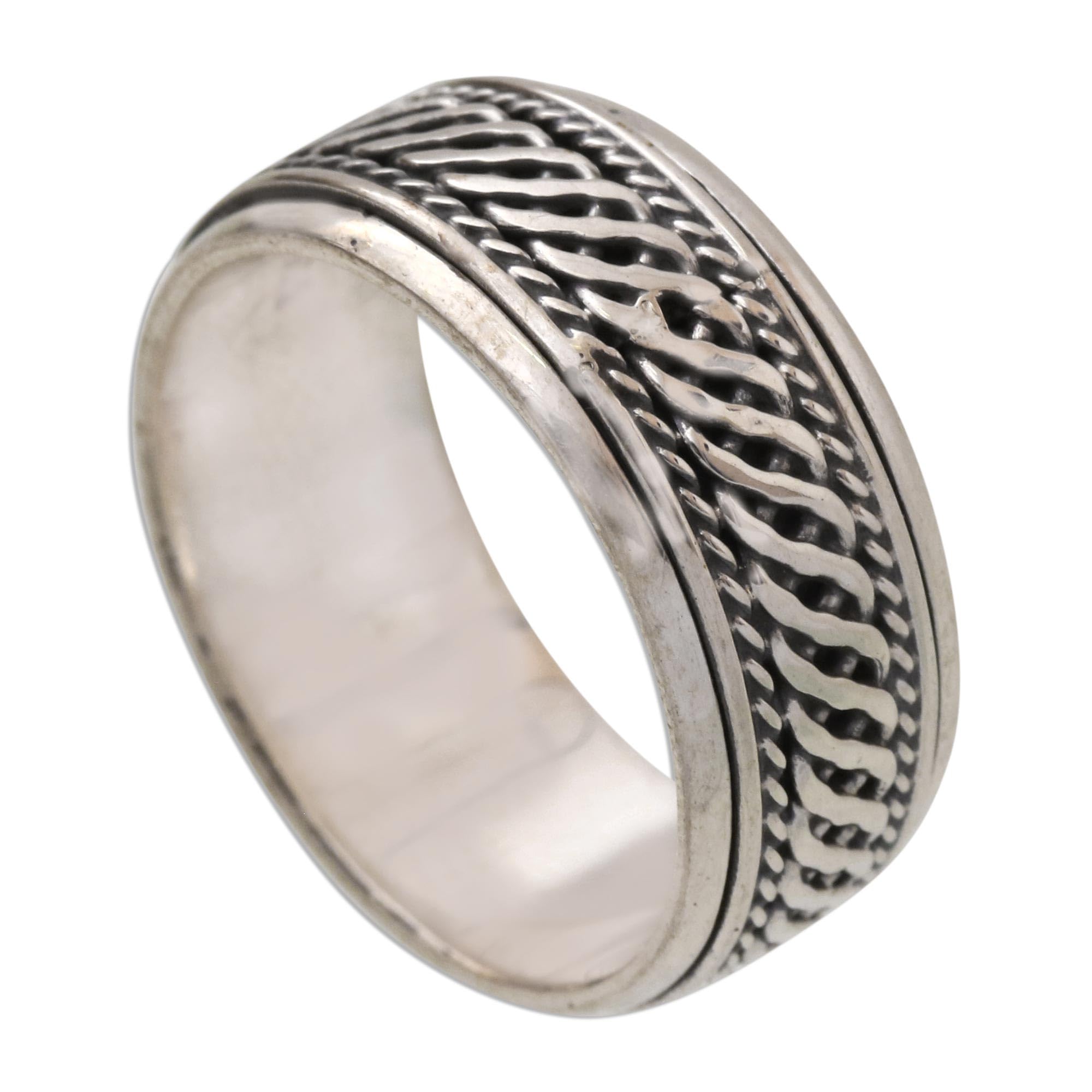 NOVICA Artisan Handcrafted Sterling Silver Meditation Spinner Ring No Stone Band Indonesia [band Width 7 mm W] ' Speed'