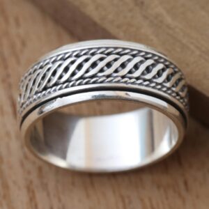 NOVICA Artisan Handcrafted Sterling Silver Meditation Spinner Ring No Stone Band Indonesia [band Width 7 mm W] ' Speed'