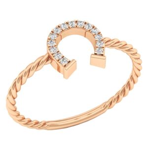 dazzlingrock collection 0.07 carat (ctw) round white diamond horse shoe twisted rope shank ring for her in 10k rose gold size 7