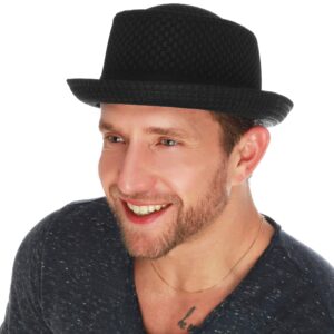 the hat depot light weight classic soft cool mesh porkpie hat (l/xl, black)