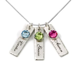 aj's collection unity in three personalized charm necklace. customize 3 sterling silver rectangular pendants with names of your choice. gifts for her