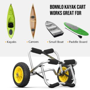 Bonnlo Universal Kayak Carrier - Trolley for Carrying Kayaks, Canoes, Paddleboards, Float Mats, and Jon Boats - Inflation-Free Solid Tires Wheel 2 Ratchet Straps