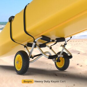 Bonnlo Universal Kayak Carrier - Trolley for Carrying Kayaks, Canoes, Paddleboards, Float Mats, and Jon Boats - Inflation-Free Solid Tires Wheel 2 Ratchet Straps