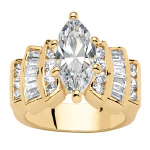 palmbeach yellow gold-plated or silvertone marquise cut cubic zirconia step top engagement ring size 9