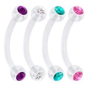 bodyjewellery 4pcs 16g curved barbell cartilage tragus eyebrow flexible bioflex helix conch earring auricle crystal ball stud - 10mm