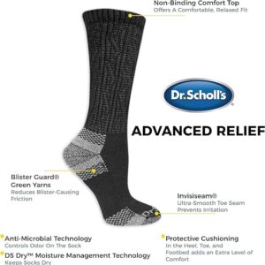 Dr. Scholl's Men's Advanced Relief Blister Guard Crew Socks, White, Shoe Size: 4-10