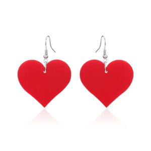 lureme cute heart earrings geometric statement dangle earrings-red (er005558-3)