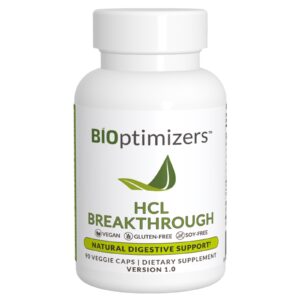 bioptimizers hcl breakthrough - betaine hydrochloride enzymes supplement - assists with protein breakdown and absorption - helps gas and heartburn relief - 90 pepsin-free capsules