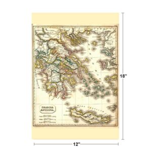 Ancient Greece Antique Style Map Travel World Map with Cities in Detail Map Posters for Wall Map Art Wall Decor Geographical Illustration Travel Destinations Cool Wall Art Print Poster 12x18