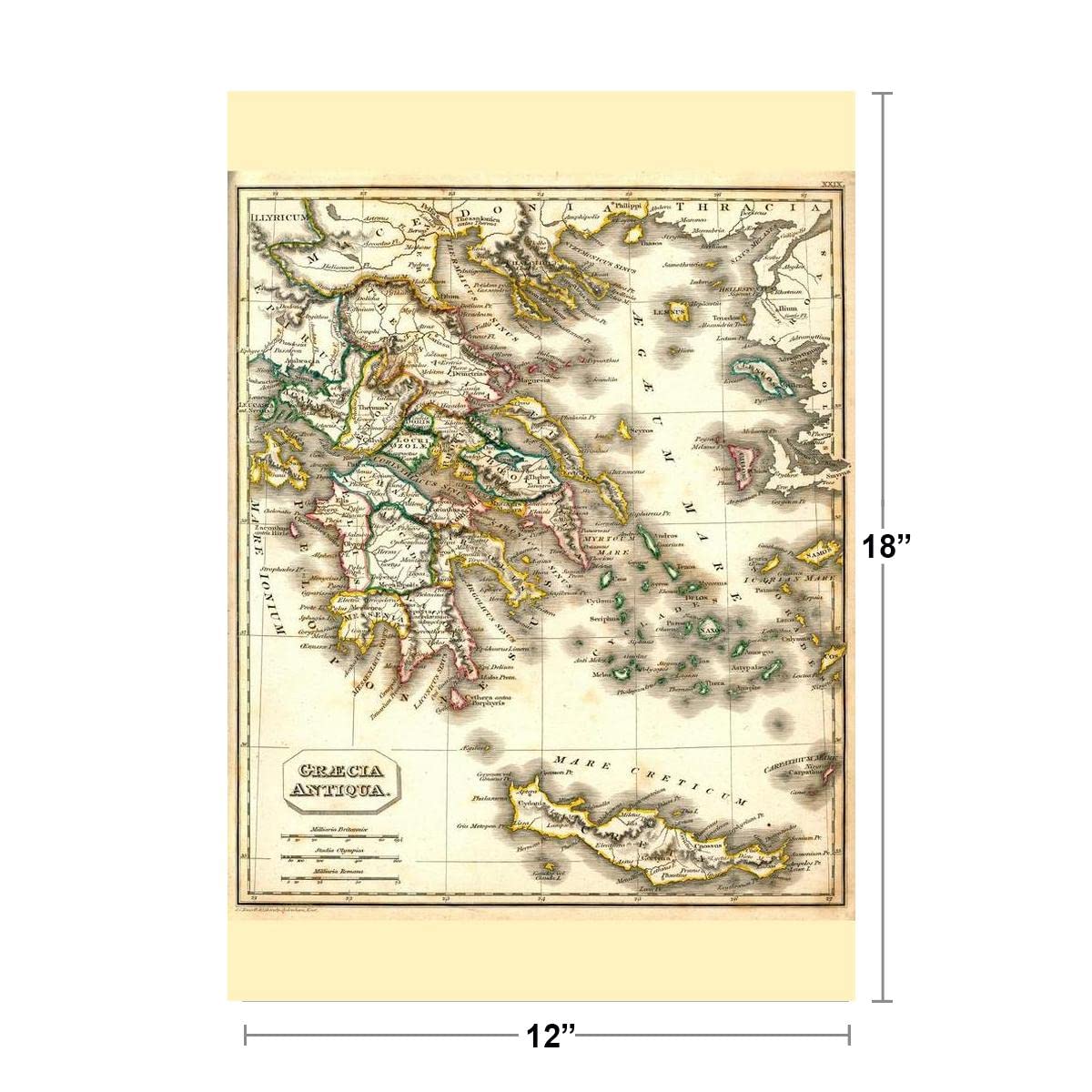 Ancient Greece Antique Style Map Travel World Map with Cities in Detail Map Posters for Wall Map Art Wall Decor Geographical Illustration Travel Destinations Cool Wall Art Print Poster 12x18