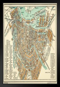 amsterdam netherlands vintage antique travel world map with cities in detail map posters for wall map art wall decor geographical illustration tourist travel black wood framed wall art 14x20