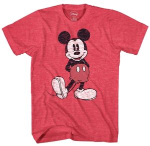 disney men's full size mickey mouse distressed look t-shirt, red htr, m