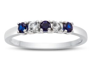 fjc finejewelers 2.5mm created sapphire and white topaz band/ring sterling silver size 7