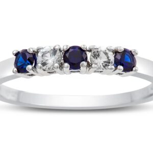 FJC Finejewelers 2.5mm Created Sapphire and White Topaz Band/Ring Sterling Silver Size 7